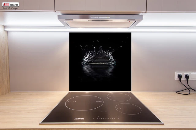 GLASS SPLASHBACK WATER SPLASH BLACK BACKGROUND Kitchen Cooker Panel ...