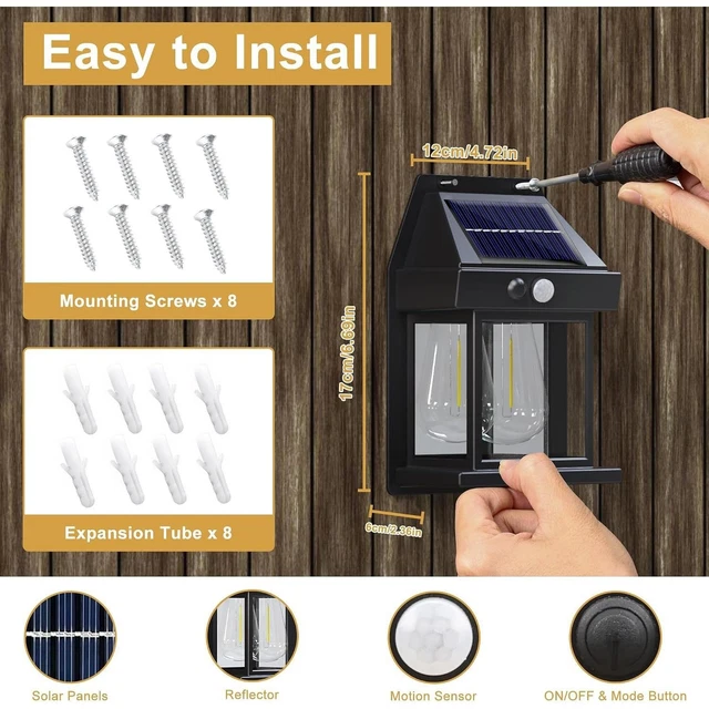 SOLAR LIGHTS OUTDOOR Wall Lights with Motion Sensor Warm White LED IP65 ...