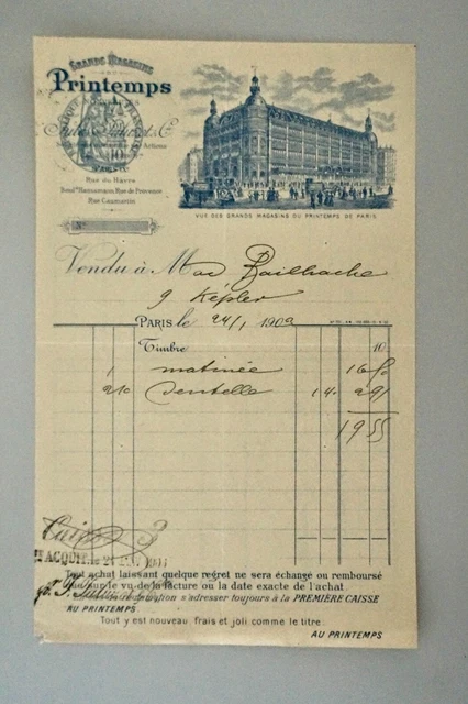 PARIS-75-ANTIQUE INVOICE - Department Stores Du Spring-Jules Jaluzot ...