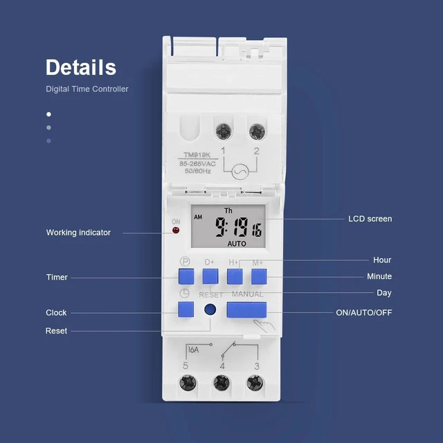 DIN RAIL MOUNT Timer Switch AC 220V 16A Time Relay Control Smart switch ...
