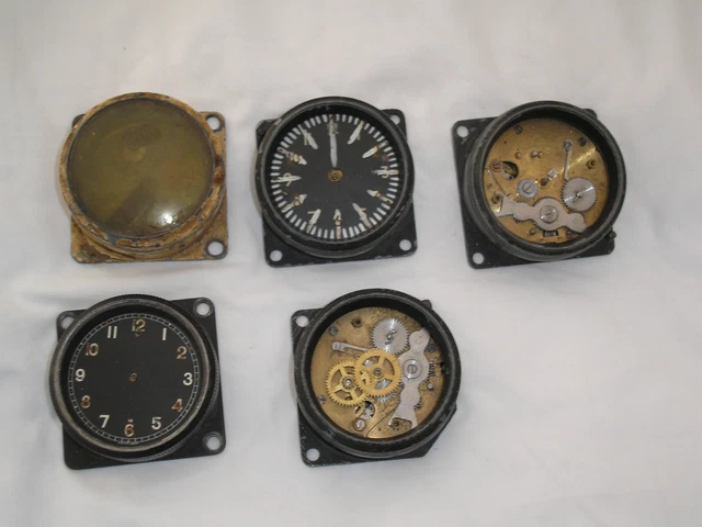 WW2 RAF VINTAGE 5 x AIRCRAFT COCKPIT CLOCK SPITFIRE HURRICANE spares ...