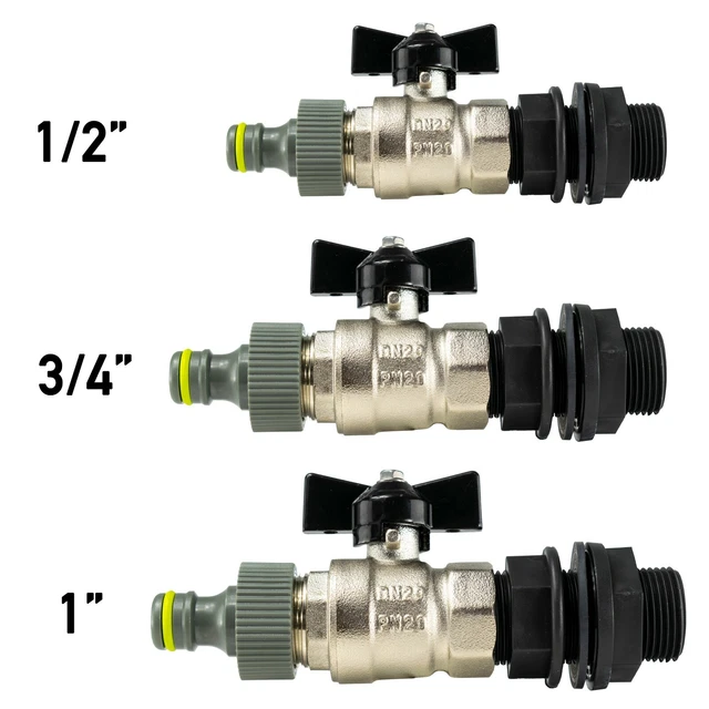 WATERBUTT/WATER TANK METAL butterfly tap kit universal click-lock ...