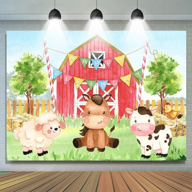 RED FARM HOUSE Green Plant Animals Birthday Backdrop $36.09 - PicClick AU