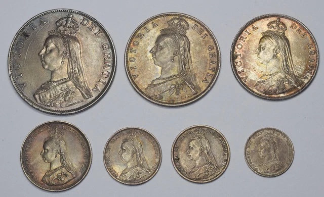 1887 BRITISH SILVER Coin Set - Victoria Jubilee Head Double Florin to ...