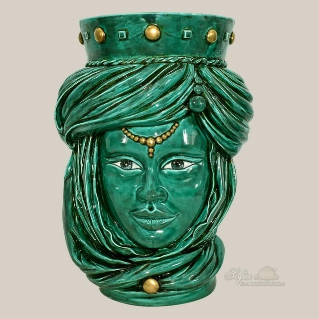 TÊTE DE MAURE en Céramique Caltagirone Femme Pot Ornement Amant H 48 CM EUR 448,38 - PicClick FR
