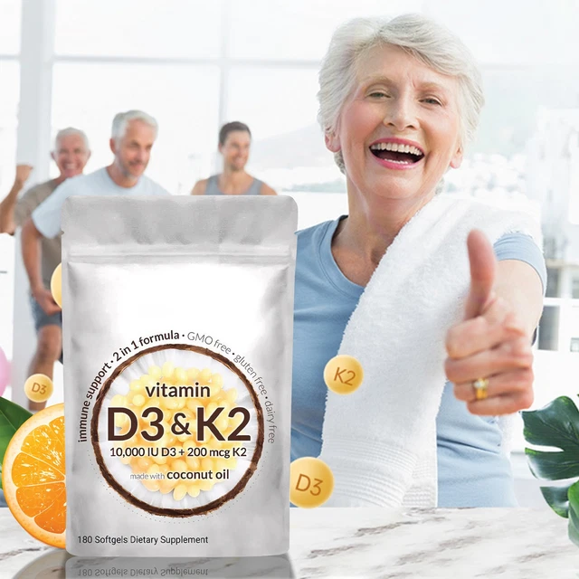 VIT AMIN D3 K2 Supplement Softgels Bone 180 Pieces Natural Plant ...