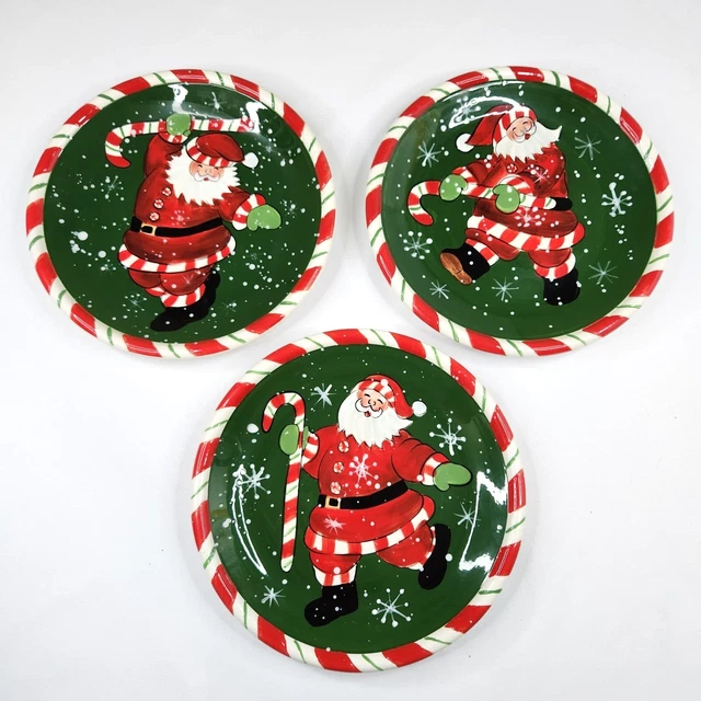 SUSAN WINGET CHRISTMAS Plates x3 Peppermint Santa Dancing with Candy ...