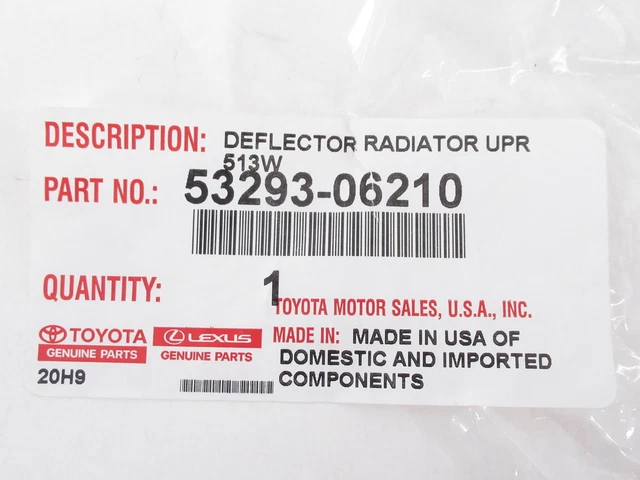 GENUINE OEM TOYOTA 53293-06210 RH Radiator Support Air Deflector 2012 ...