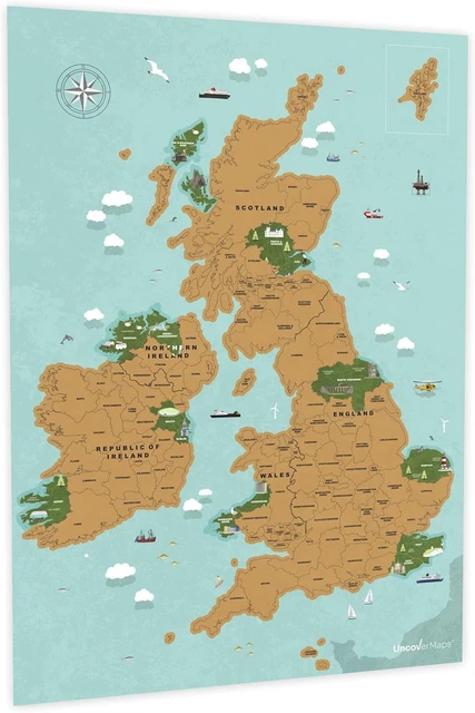 SCRATCH OFF MAP UK and Ireland A2 Travel Planner Poster with ...