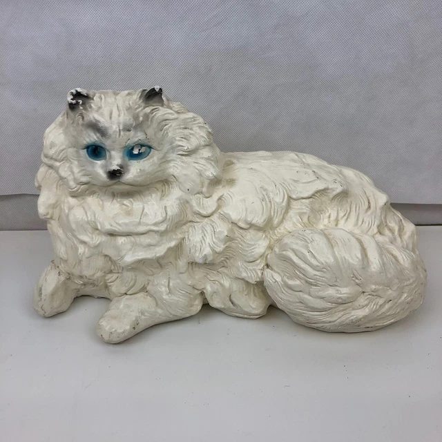 VTG 1960S MID Century Chalkware 14” Cat Statue White Persian Sculpture ...