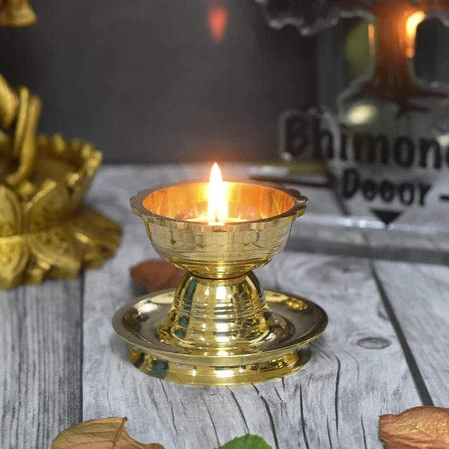 INDIAN TRADITIONAL PURE Brass Udupi Nanda Table Diya For Home & Temple ...