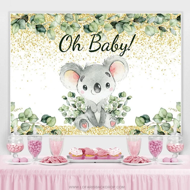GOLD AND GREEN Leaves Koala Baby Shower Backdrop $36.09 - PicClick AU