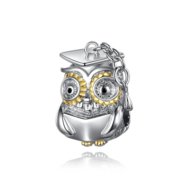 WISE OWL GRADUATION Universtiy Hat Charm Genuine Bead Sterling Silver 925 £15.89 - PicClick UK