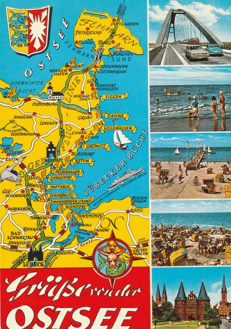 AK MAP, LANDKARTE, Umgebungskarte **GRÜßE VON DER OSTSEE** IIX EUR 1,00 ...