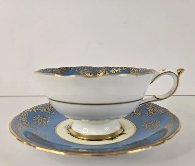 RARE VINTAGE DOUBLE Warrant Paragon Floral Teacup & Saucer Blue & Gold ...