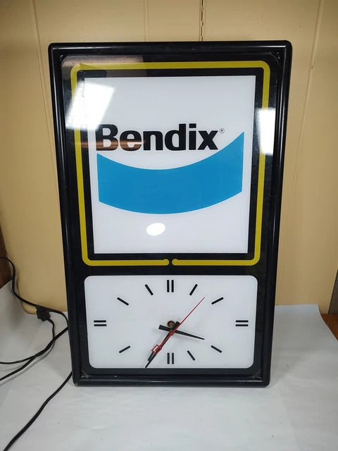 VINTAGE BENDIX LIGHT Up Clock Sign 21x13 Tested Working! See Pictures ...