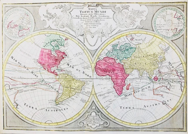 WORLD MAP WORLD Map Folder Monde Delisle Lotter Map Copper Stitch ...