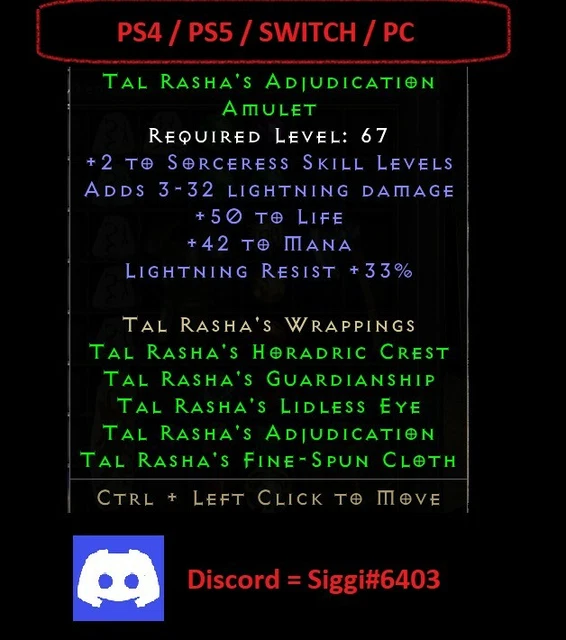 DIABLO 2 RESURRECTED D2R Tal Rashas Amulet PS4/PS5/SWITCH/PC £5.99 ...