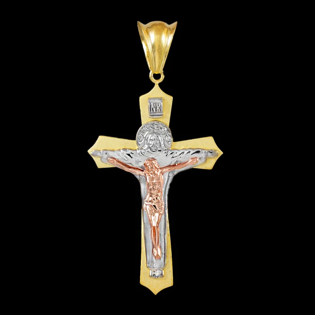 SOLID THREE-TONE GOLD Jesus Christ Holy Trinity INRI Crucifix Father ...