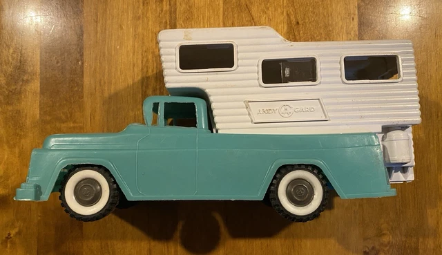 VINTAGE ANDY GARD 1950's Toy Pickup Camper With Tires Teal with White ...