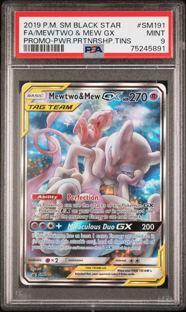 POKEMON - MEWTWO & Mew GX - SM191 - BLACK STAR PROMO - Full Art - PSA 9 ...