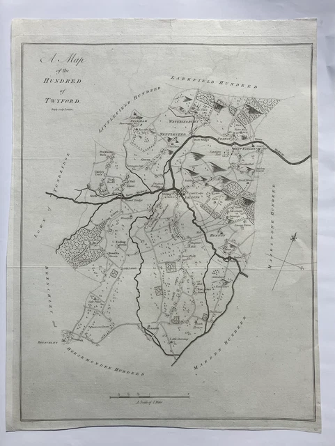 MAP OF TWYFORD Hundred Kent Pub. Hasted 1778-99 Yalding, Brenchley ...