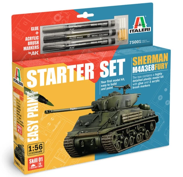 ITALERI 75001 US Panzer Sherman Fury M4A3E8 Plastik Modellbausatz 1:56 ...