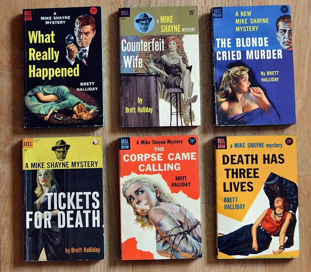 6 PULP BOOKS Mike Shayne Brett Halliday 1952 - 1960 Crime Gga Sleaze £ ...