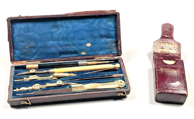 RARE FINE DRAWING Instrument Tool Set Mini Rule Thomas Jones Compass ...