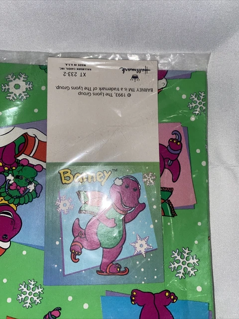 VINTAGE BARNEY & Snowman Christmas Wrapping Paper 1993 1 Sheet No Bow ...