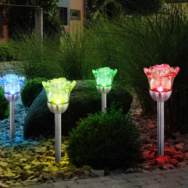 4ER SET RGB LED Solare Rose Luci Esterno Plug-In Lampade Giardino ...