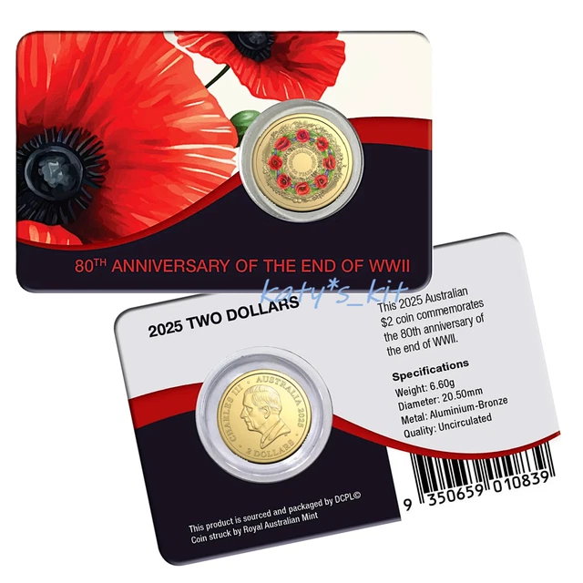 2025 $2 REMEMBRANCE Poppy WWII 80th Anniversary UNC RAM Mint Coin Card ...