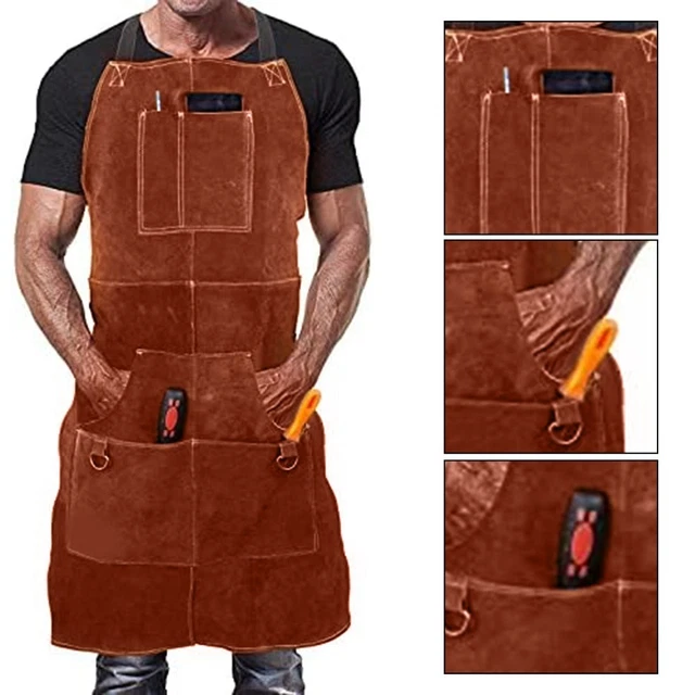 WORKSHOP HEAVY DUTY Apron Cowhide Welding Apron 6 Large Pockets Tool ...