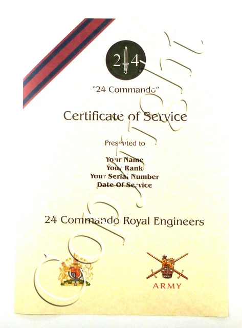 24 COMMANDO ROYAL Engineers Certificate Of Veterans Service £9.99 ...