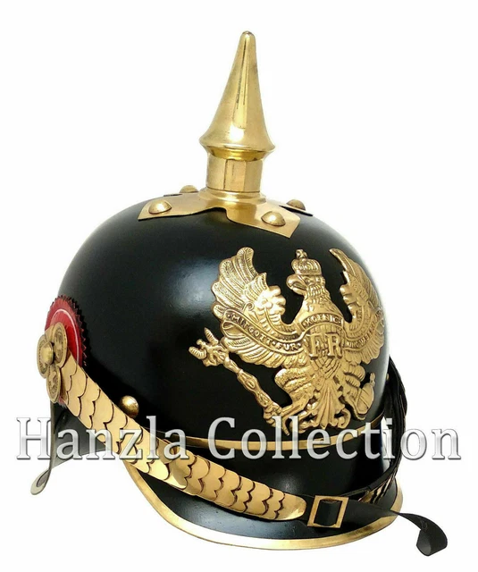 BRASS LEATHER ARMOR Spike Officer Helmet German Pickelhaube Prussian ...