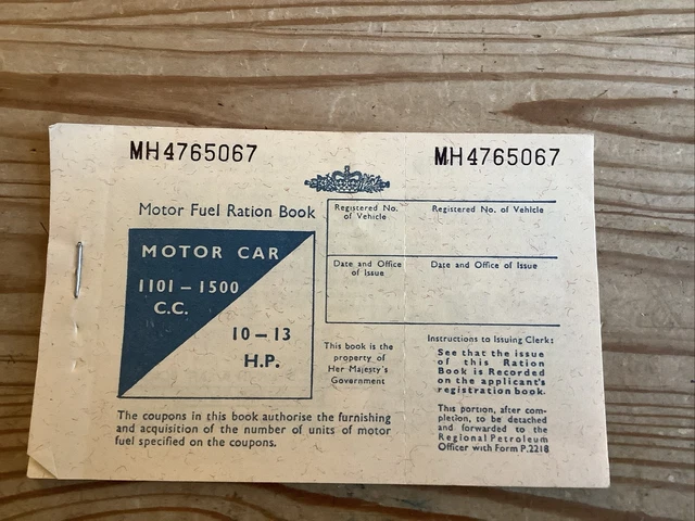 VINTAGE MOTOR FUEL Ration Book 1101-1500CC Unused £5.00 - PicClick UK