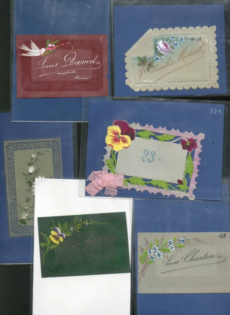 LOT DE 6 cartes anciennes Rhodoïd , peintes à la main, EUR 20,00 ...
