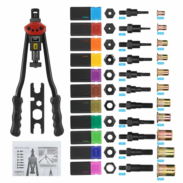 HAND RIVET GUN Threaded Insert Riveter Kit Pneumatic Tool Pop Nut ...