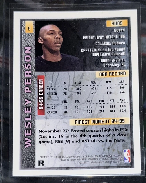 1995-96 BEST REFRACTORS Phoenix Suns Basketball Card #9 Wesley Person ...