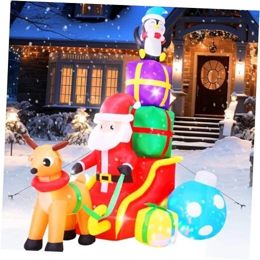 6 FT CHRISTMAS Inflatable Inflatable Santa Climbing Tree Chased by Dog ...