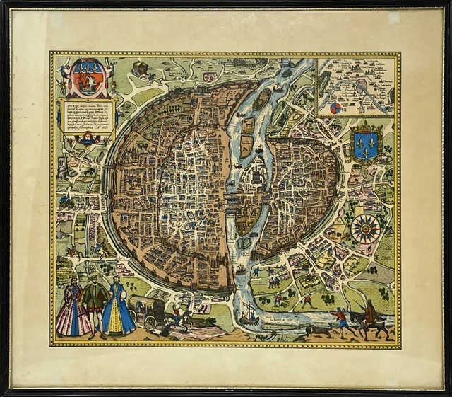 ANTIQUE MAP OF Paris Reprint - Based on 1578 Lutetia plan - Framed £49. ...