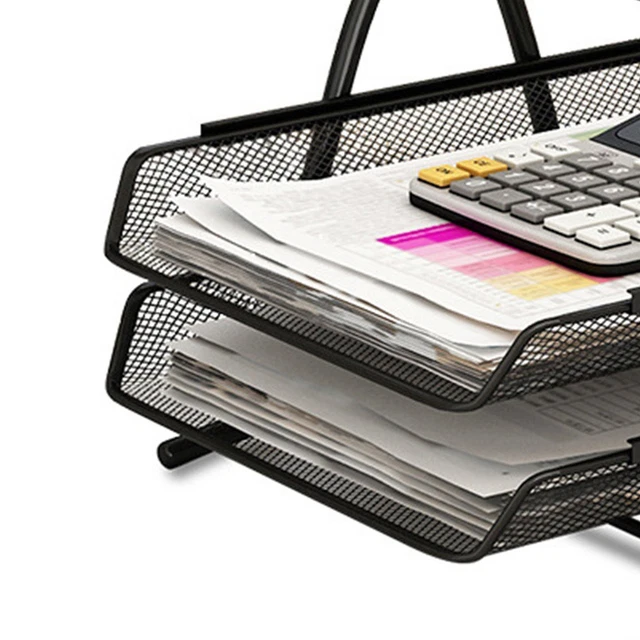 OFFICE DESK DOCUMENT Tray Mesh Bracket Paper Letter Shelf Holder Black ...