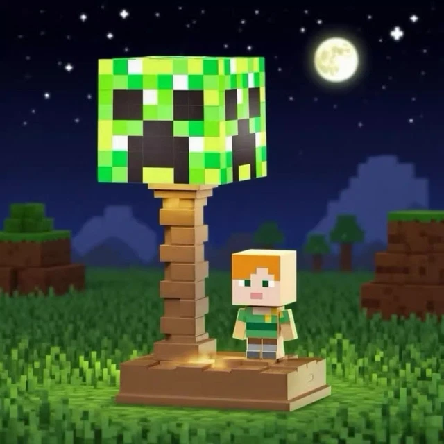 MINECRAFT THEMED LED Table Lamp, Pixelated Creeper Night Light, USB ...