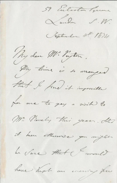 SIR MICHAEL COSTA Italian Composer 1874 antique SIGNED ALS Letter ...