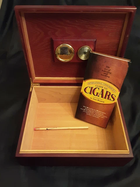 WOODEN CEDAR LINED Empty Cigar Box Hygrometer Humidor 12