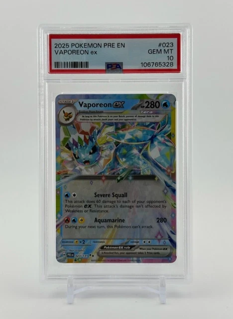 2025 POKEMON PRISMATIC Evolutions Vaporeon EX 023/131 Double Rare PSA ...