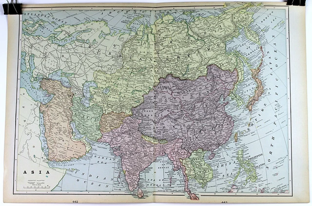 1890S MAP OF Asia Full Color Lithography 14.25 x 21.5 £45.57 - PicClick UK