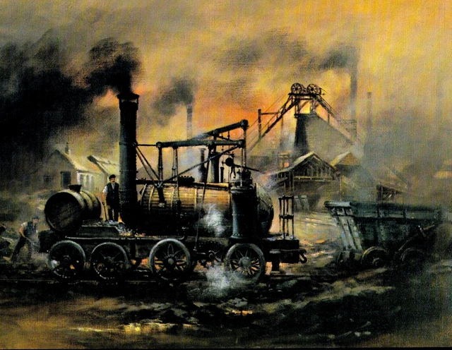 *PUFFING BILLY, 1980s BOOK PRINT OF A PAINTING OF PIONEERING DAYS BY D ...