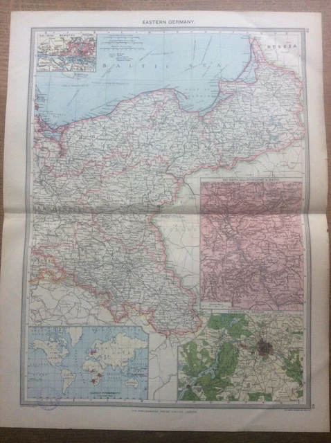 ANTIQUE COLOUR MAP Eastern Germany 1904 Harmsworth Atlas 59 £21.99 ...