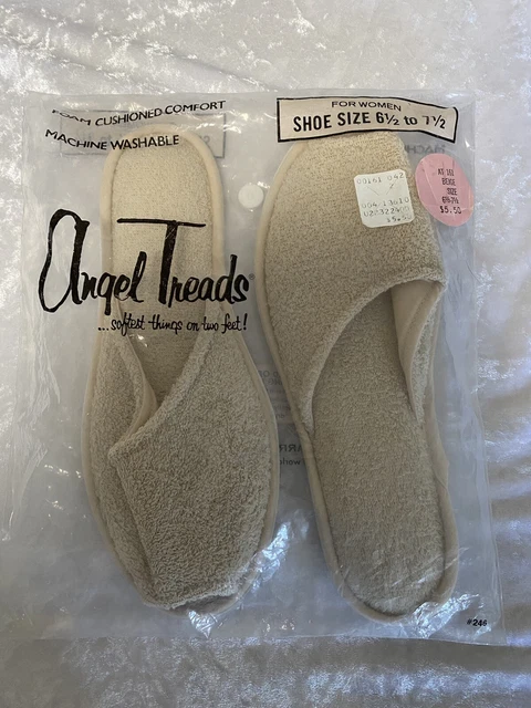 VINTAGE 70S BARRY ANGEL TREADS BEIGE SLIP ON SLIDES SCUFFS SLIPPERS sz ...